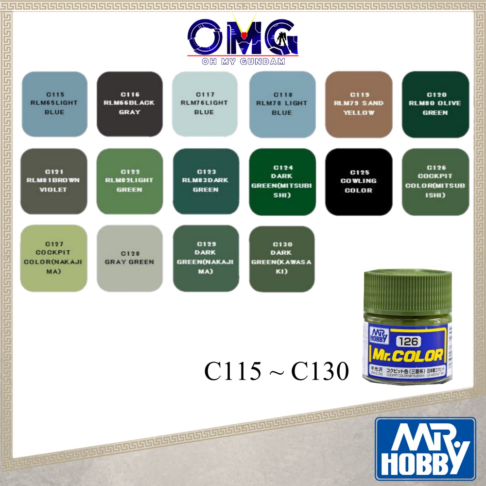 C115-C130 Mr Hobby Light Blue Sand Yellow Green Olive Green Violet Dark ...