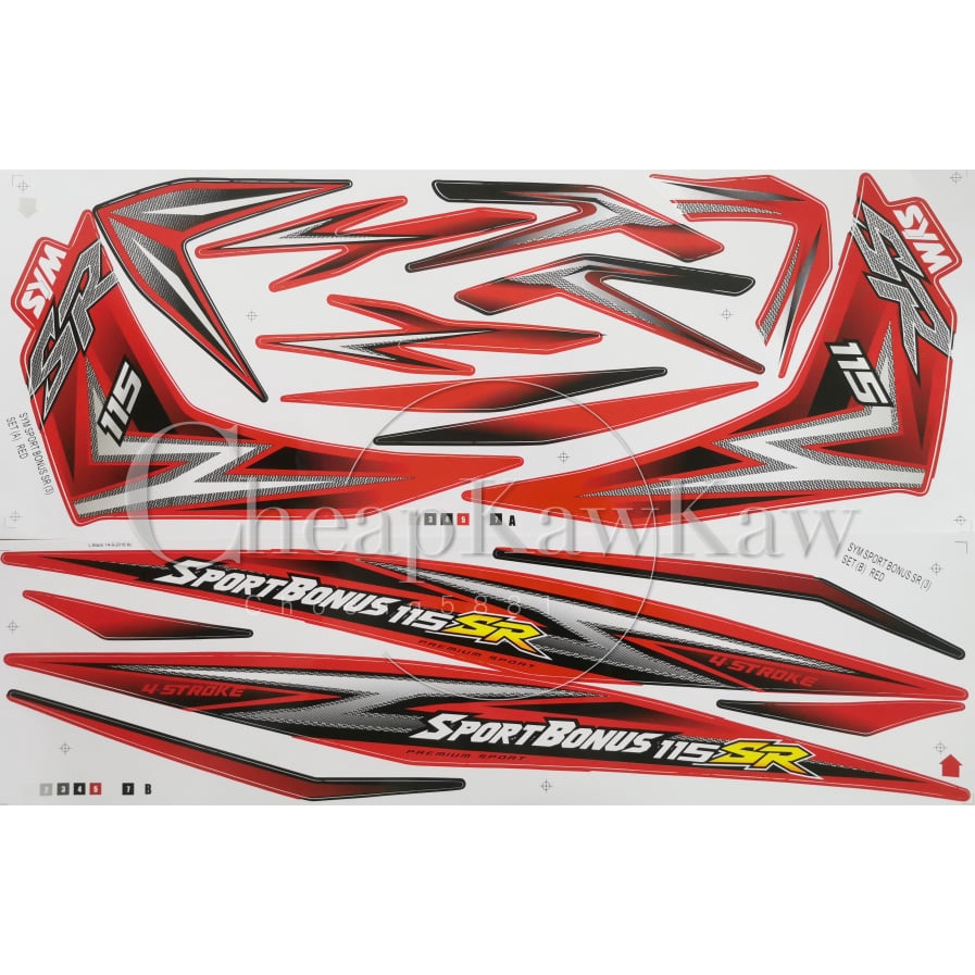 SYM Sport Bonus 115 SR ( 3 ) Body Cover Set Stripe Sticker - Red / Blue ...