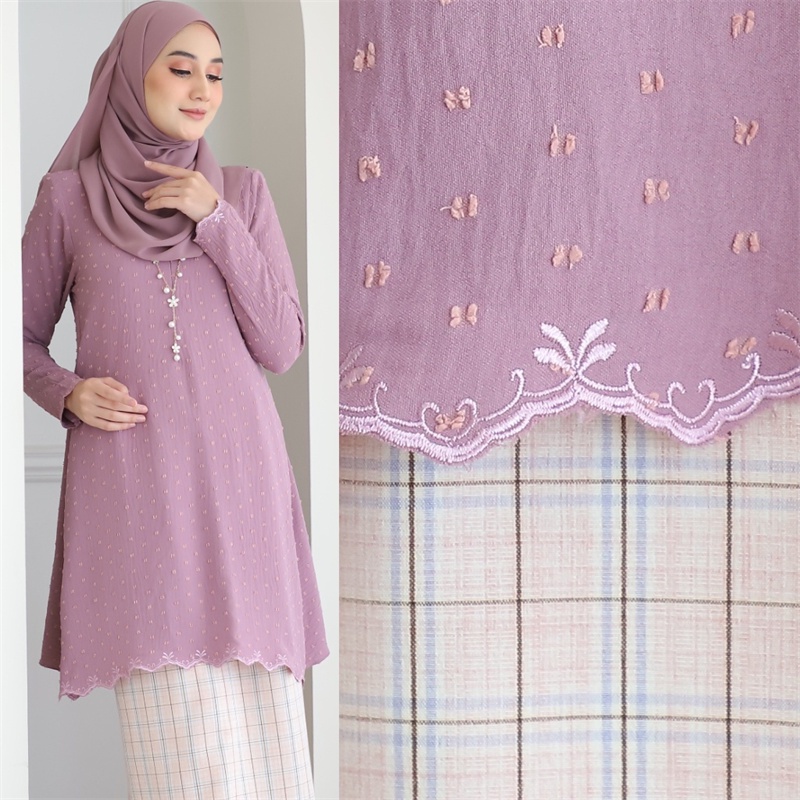 Lilac purple Kurung Moden Baju Raya 2024 Cey Embroidery viral Moden Baju Raya Ironless Muslimah ...
