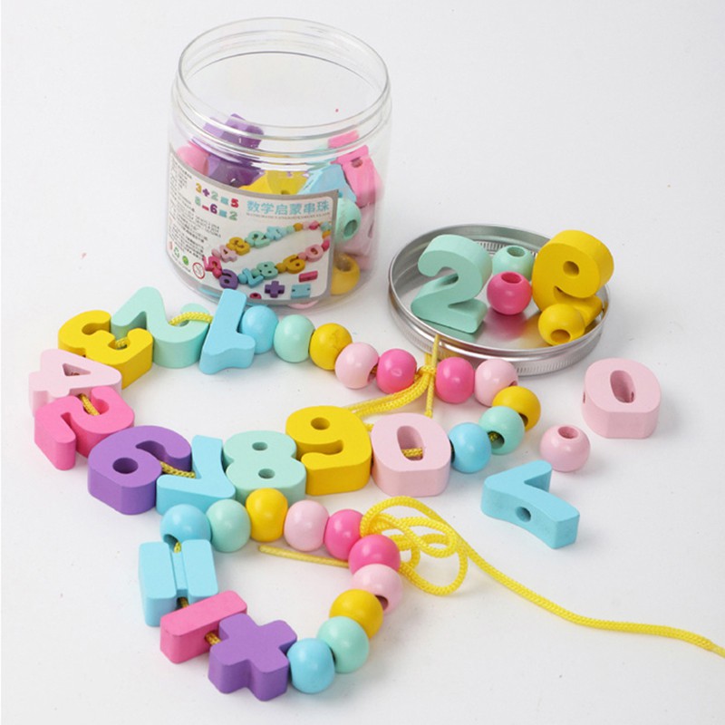 Lacing Beads Wooden Numbers for Children Montessori Learning Education ...