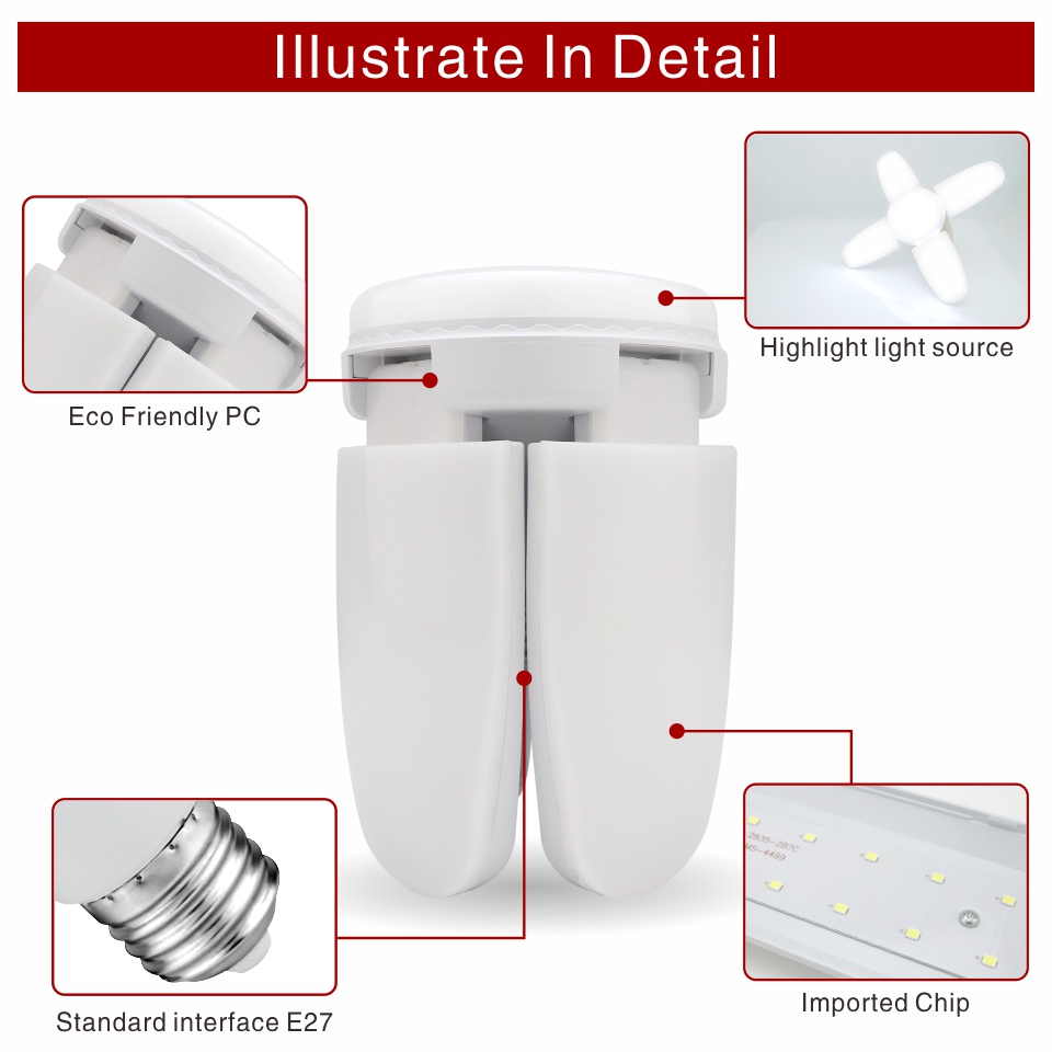 Got Liang E27 Folding Fan Bulb 24W 45W 60W LED Light Bulb AC 220V ...