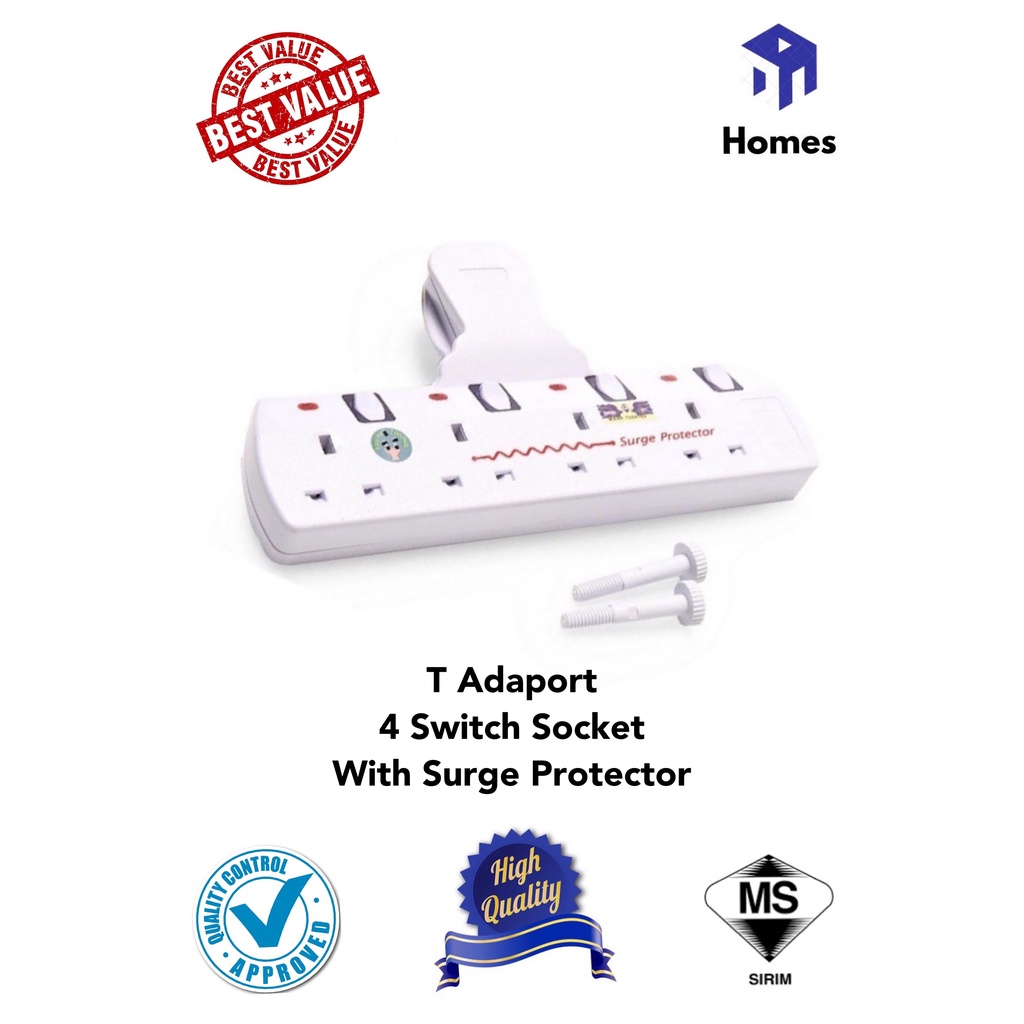 Adaport 4way T Adaport 3pin Socket Extension With Neon Indicator Sirim Approved Wall Extension