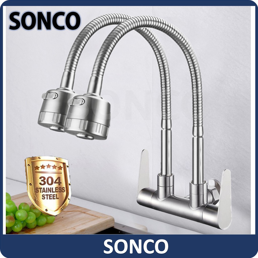304 Stainless Steel Twin Double Tap 2 Mode Sink Tap Water Kitchen ...