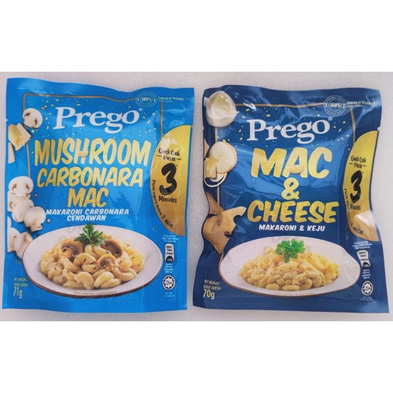 Prego Quick Cook Pasta 3 Minute Mushroom Carbonara Mac71g/ Mac & Cheese ...