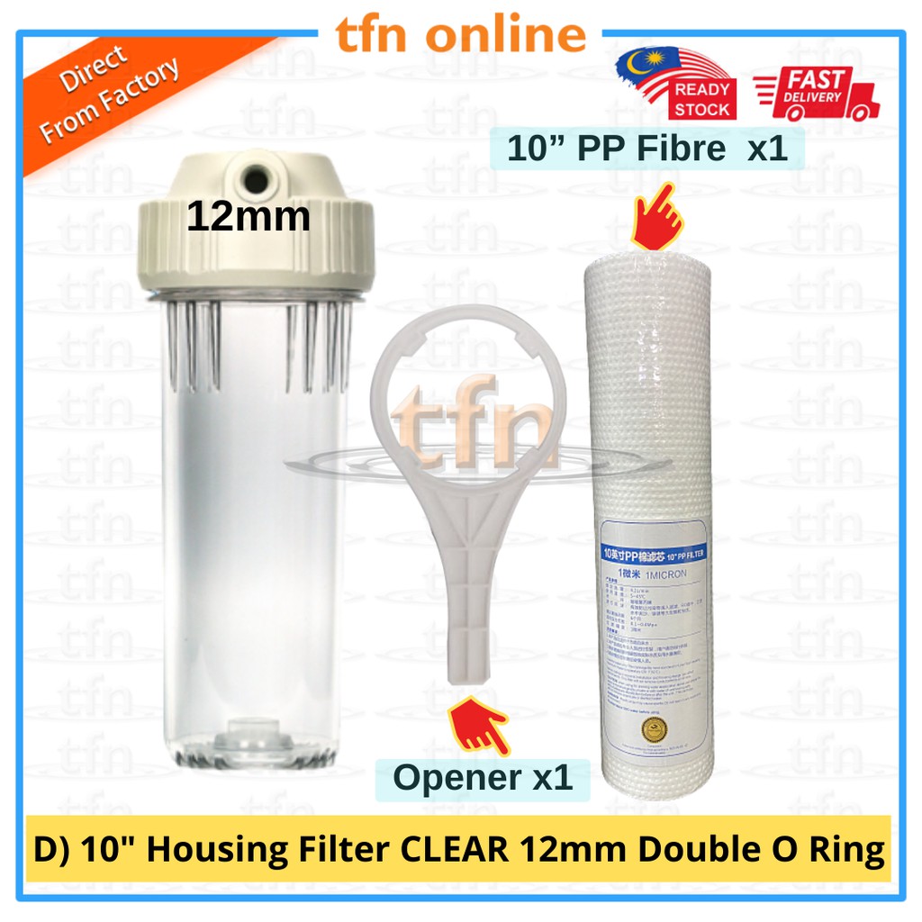 TFN 10” Housing Water Filter DOUBLE O RING GREY OR CLEAR with PP Fibre ...