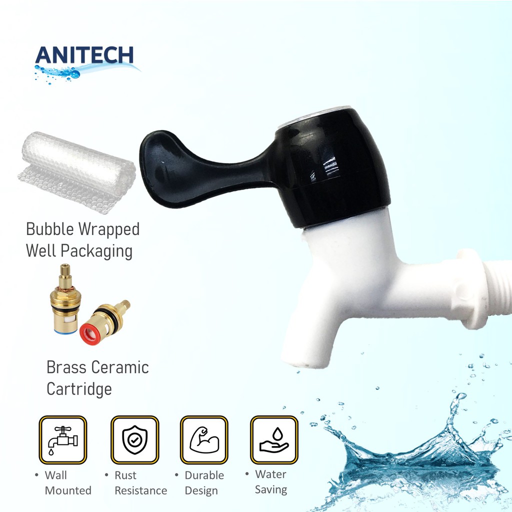 ANITECH Bathroom/kitchen PVC Faucet Pillar Mounted Bib Water Tap Basin ...