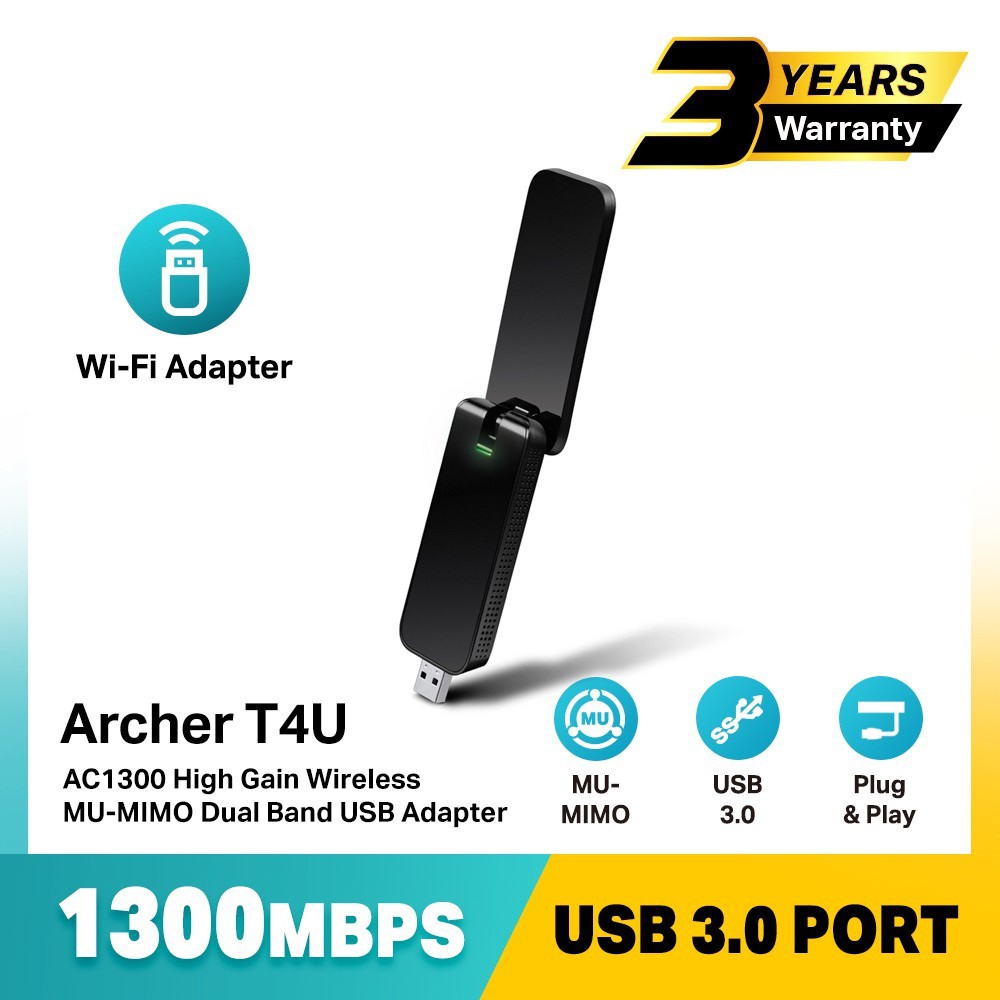 T4U Archer T4U AC1300 MU-MIMO Wireless USB 3.0 WiFi Adapter 2.4Ghz+5Ghz ...