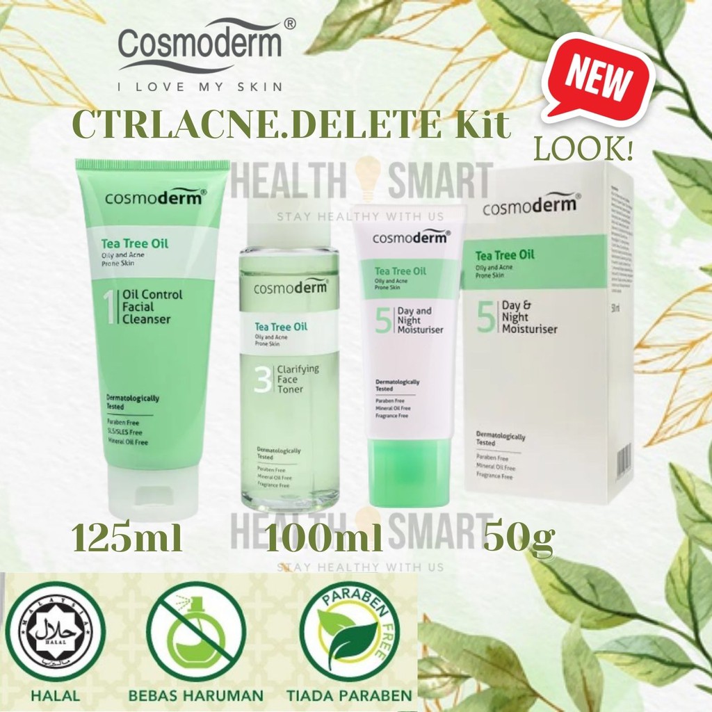 Cosmoderm Tea Tree Oil Anti Acne Skin Set [Cleanser+Toner+Moisturiser ...