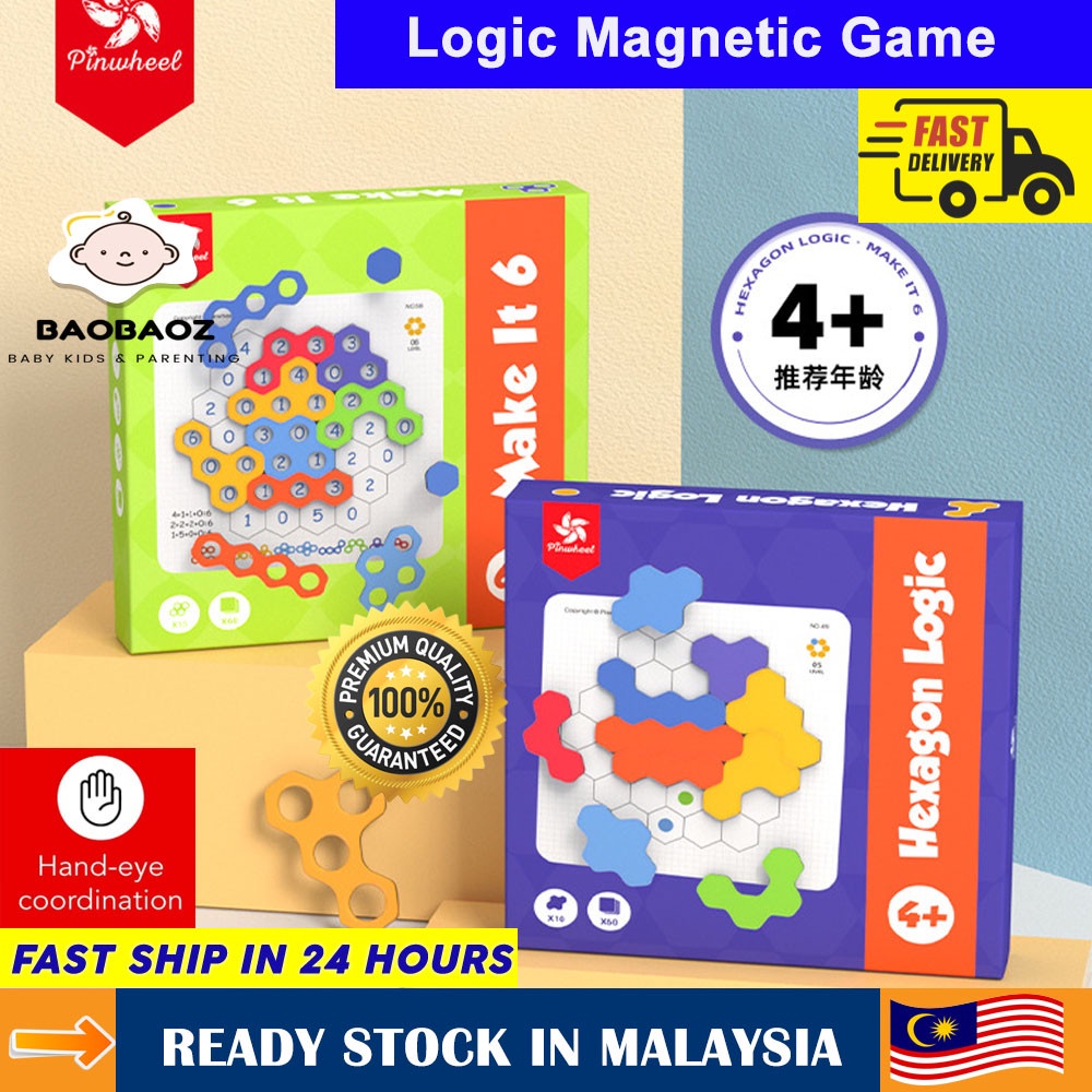 PINWHEEL Logic Magnetic Game: Hexagon Logic & Make it 6 Tangram Wooden ...