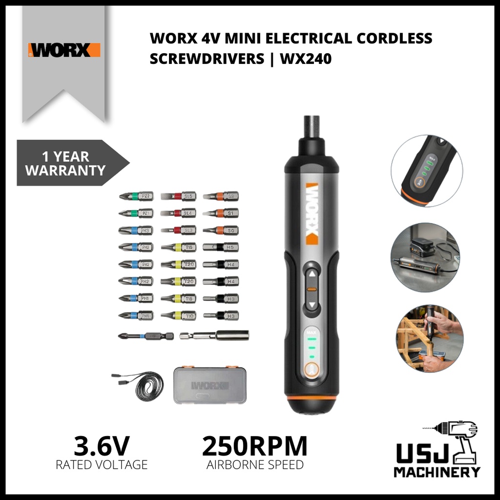 WORX 4V Mini Electrical Cordless Screwdriver WX240 | 1 Year Warranty | Shopee Malaysia
