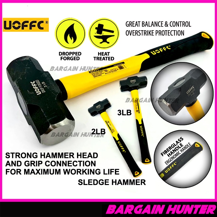 UOFFC 2LB 3LB SLEDGE HAMMER DEMOLITION HAMMER DROP FORGED STEEL HEAD ...