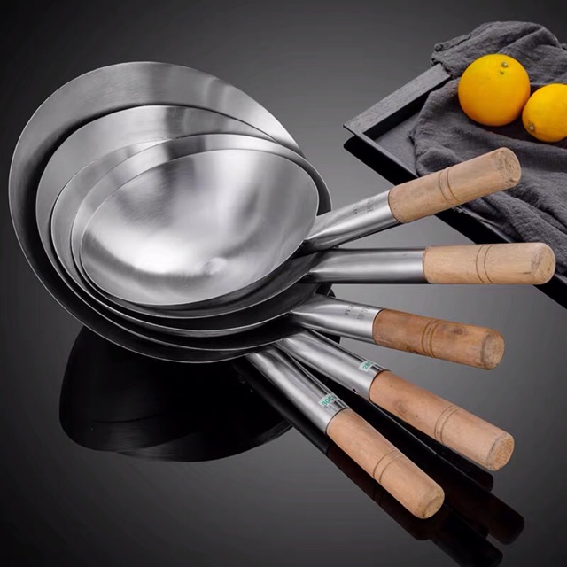 KWS Traditional Silver Classic Cooking Wok Carbon Steel Wok with Handle ...