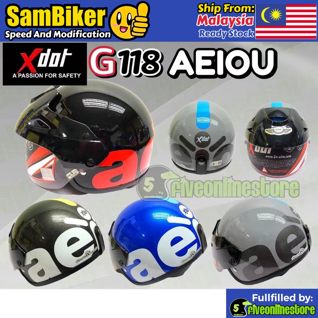 XDOT G118 AEIOU Half Cut Helmet SIRIM ORIGINAL Topi Keledar Kura Motor ...