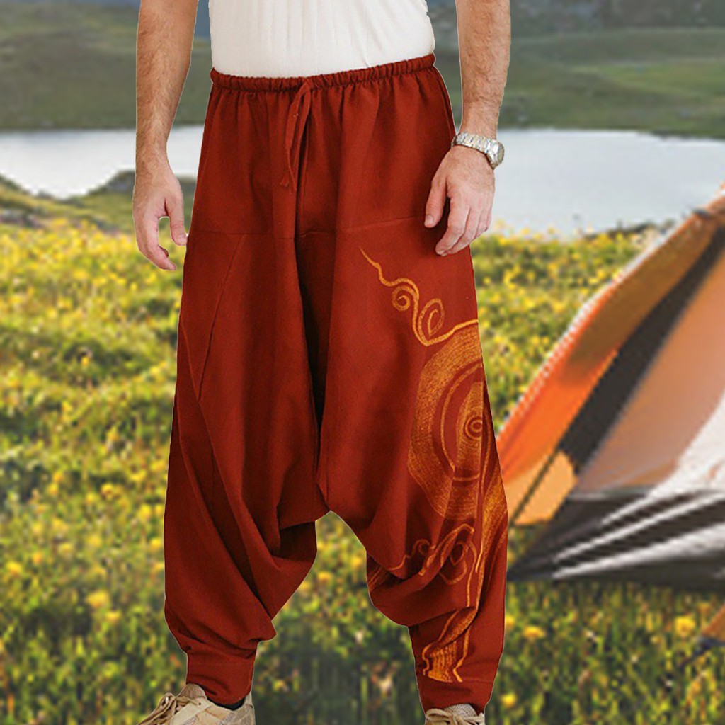BUBU Men Casual Harem Pants Summer Yoga Baggy Aladdin Hippie Spiral ...