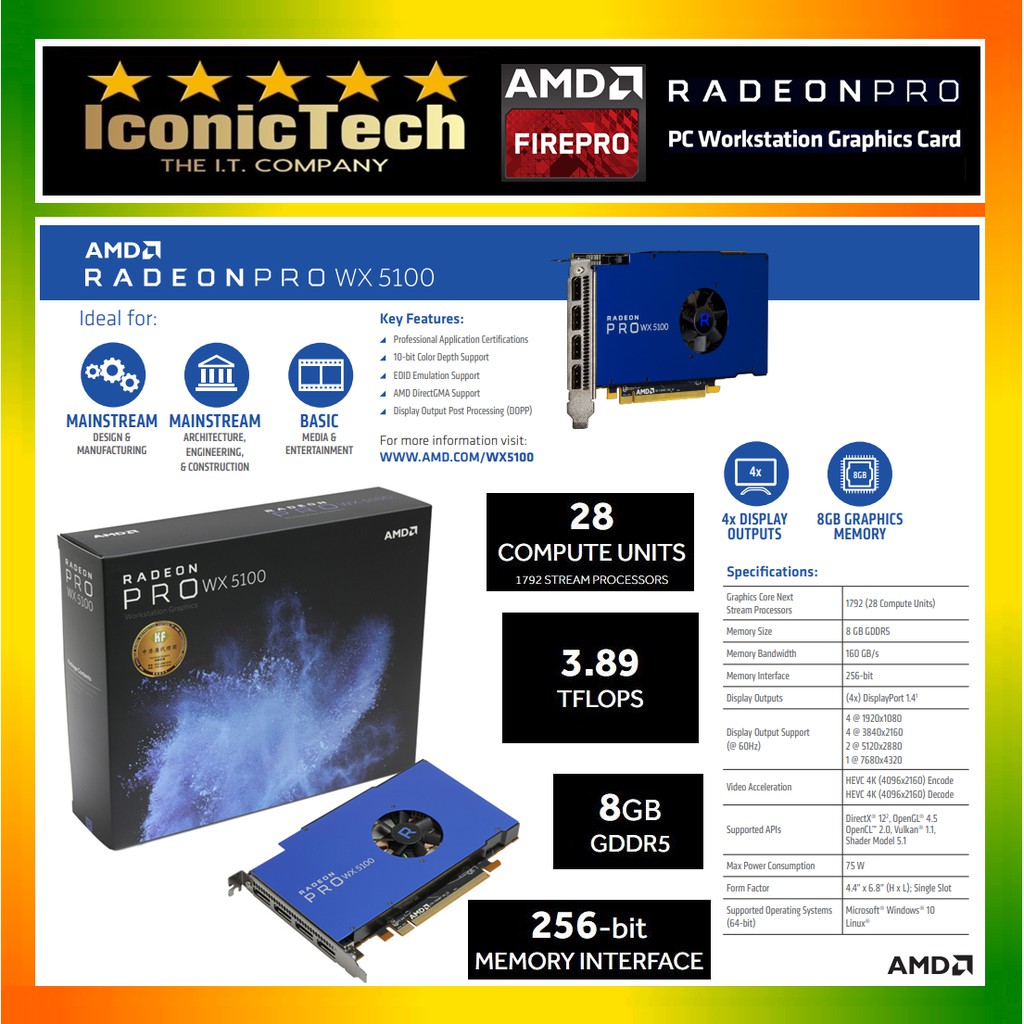 AMD Radeon Pro FirePro WX5100 8GD5 DP 256Bit Workstation PCIe GC Card ...