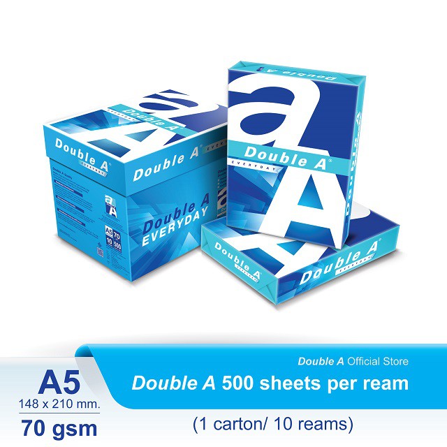 Double A A5 Paper 70gsm 500 sheets ( 1ctn/10 ream ) 148x210mm | Shopee ...