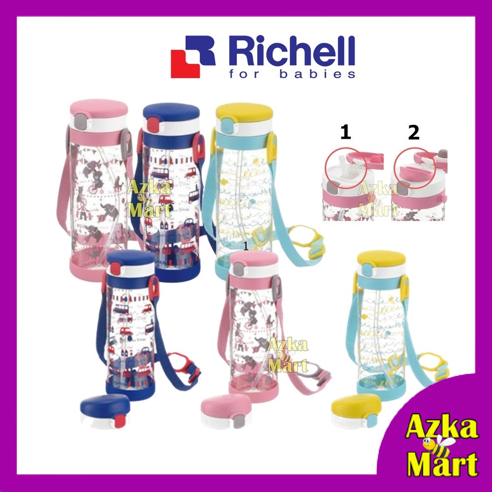 Richell AQ Clear Straw Bottle Mug 450ml ( Add on Drinking Cap Become Richell Aq Step Up Bottle ...