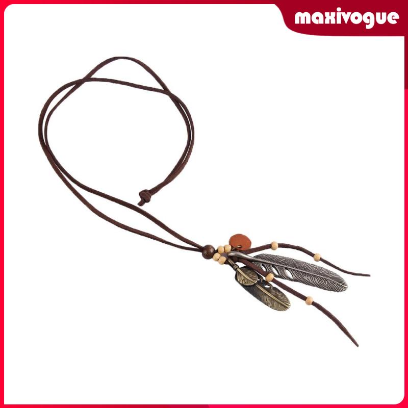 Adjustable Alloy Feather Pendant Necklace Leather Rope Natural | Shopee ...