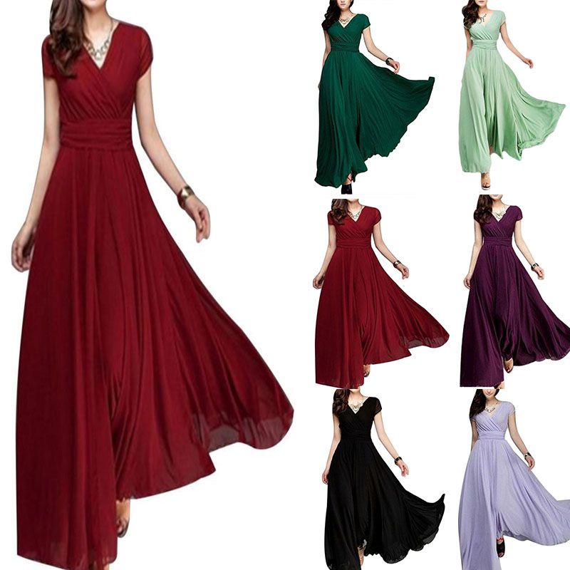 Long Premium Women Formal Evening Prom Party Bridesmaid Chiffon Ball ...