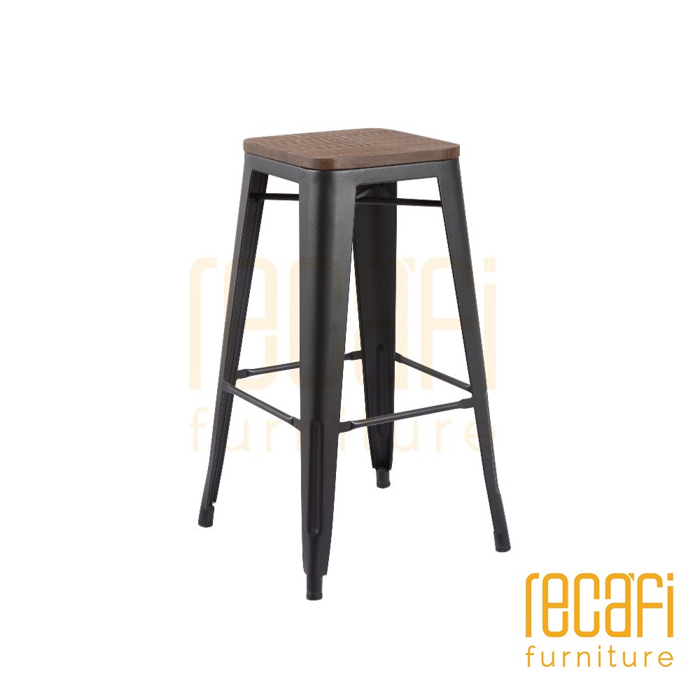 Recafi Furniture Mountenna Industrial Tolix Metal Bar Stool with Wooden ...