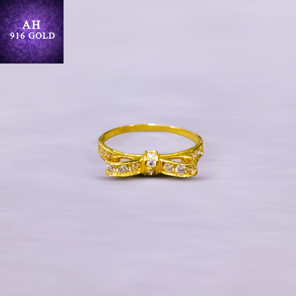 Emas 916 Cincin Tunang Permata Ribbon Size 16/Merisik/Kahwini/Nikah ...