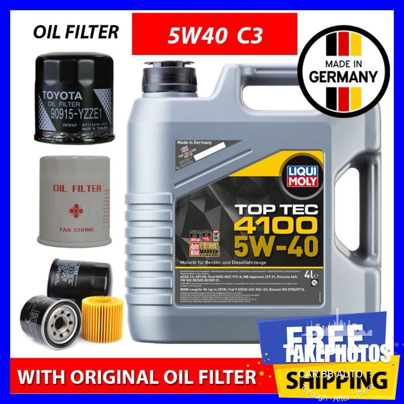 (FREE Original Oil Filter) Liqui Moly 4100 TOP TEC 5W40 Fully Synthetic ...