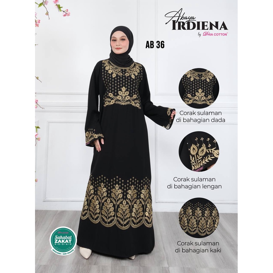 ABAYA JUBAH HITAM SULAM BUNGA MEWAH (IRDIENA - DHIA COTTON) | Shopee ...