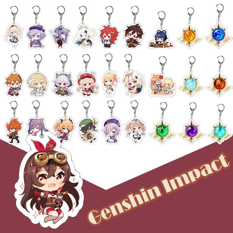 5cm Key Chain Acrylic Key Chain Venti Klee Barbara Diluc Key Ring Pouch ...
