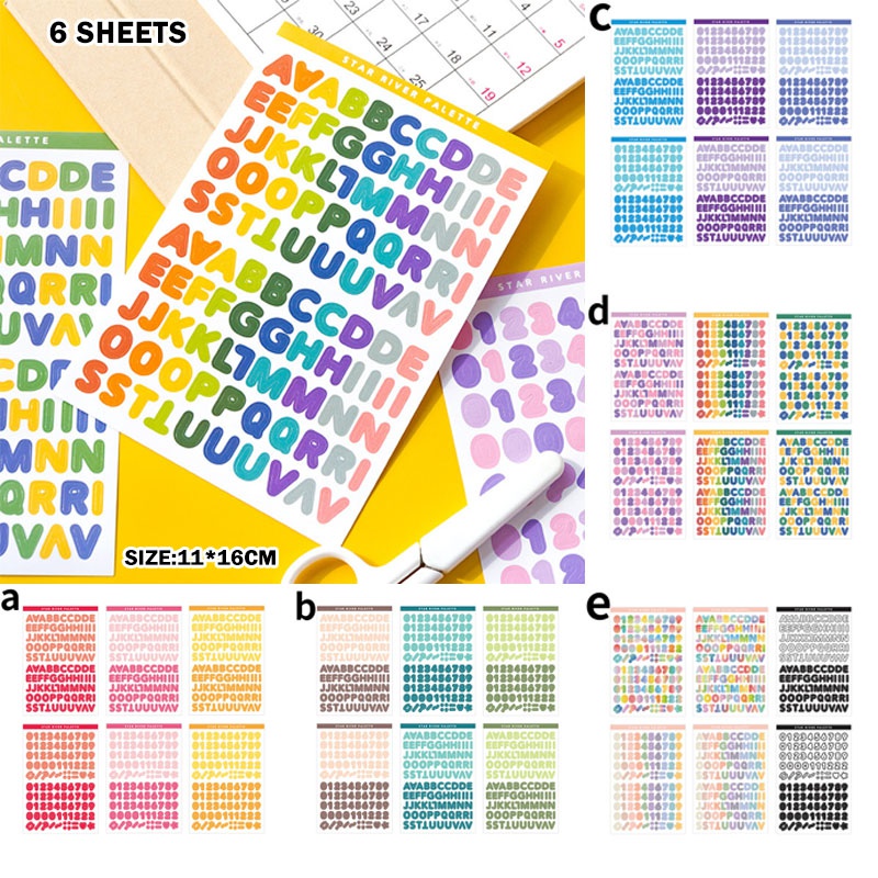 6 Sheets Alphabet Stickers Self Adhesive Letter Stickers DIY Scrapbook ...