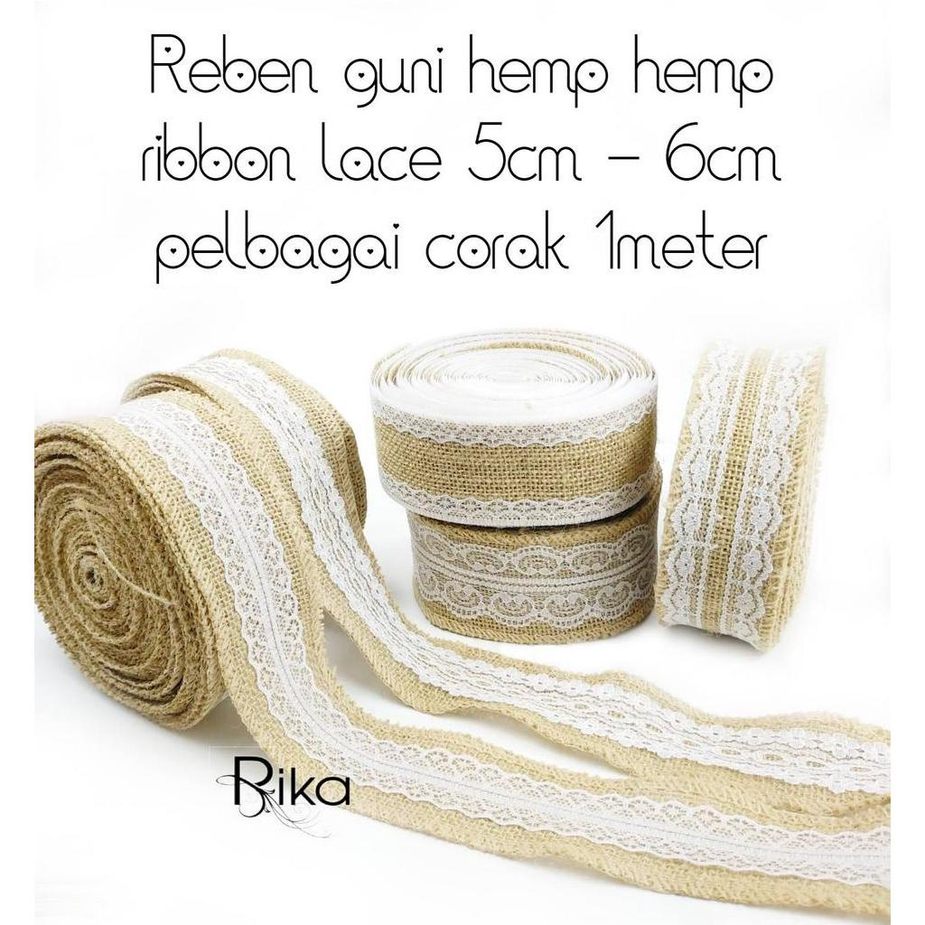 Reben guni hemp hemp ribbon lace 5cm - 6cm pelbagai corak 1meter ...