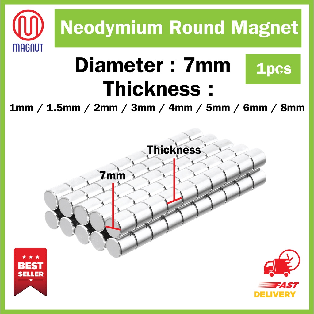 1 pcs 7mm *1mm/1.5mm/2mm/3mm/4mm/5mm/6mm/8mm Neodymium strong round magnet / SUPER STRONG ...