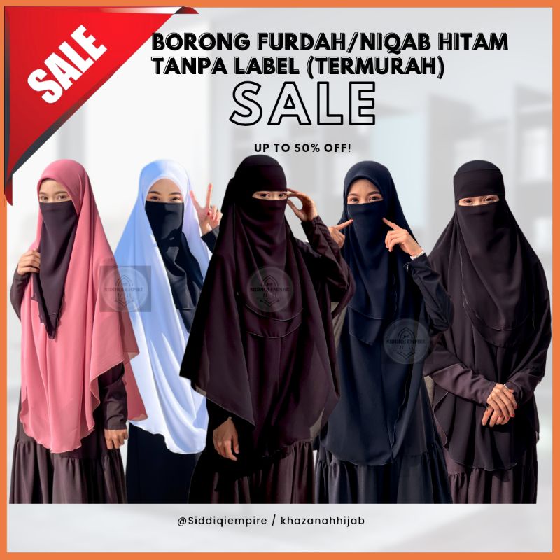 BORONG FURDAH / NIQAB HITAM TANPA LABEL 10 HELAI - TIADA JAHITAN BAWAH ...