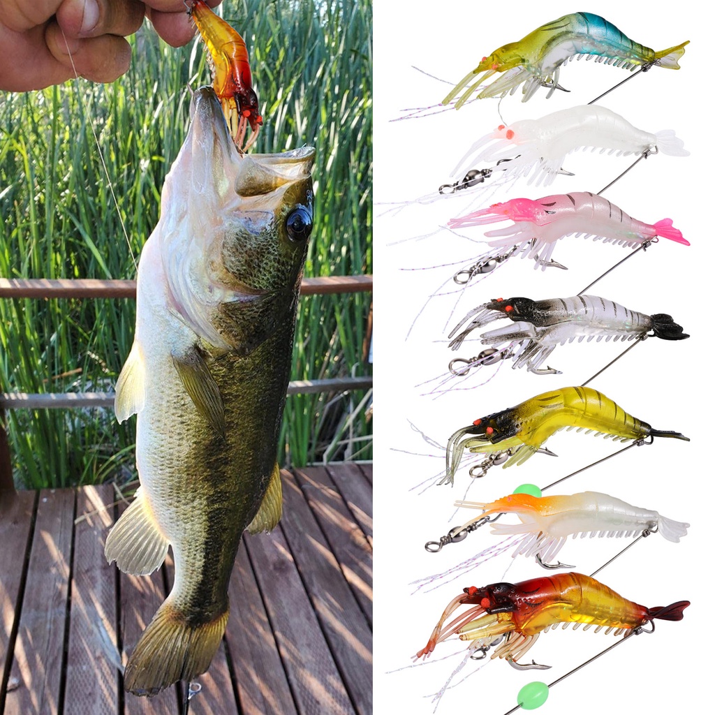 Fishing Luminous Shrimp Lure Prawn Hook Jigging Soft Plastic Fish Bait ...