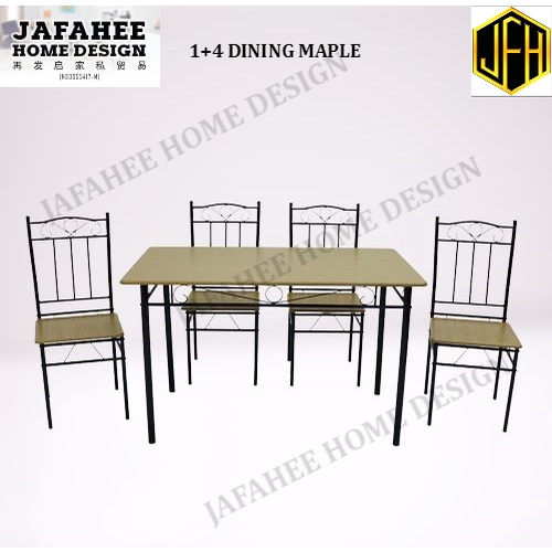 DH Simply Dining Table Set (1+4) (1+6) with Wooden Texture & Powder Coated Steel Legs | Shopee ...