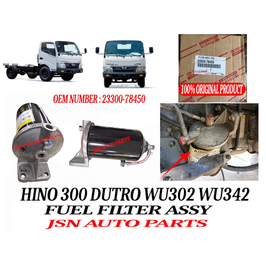 FUEL FILTER ASSY HINO DUTRO 300 WU302 WU342 23300-78450 100% ORIGINAL ...