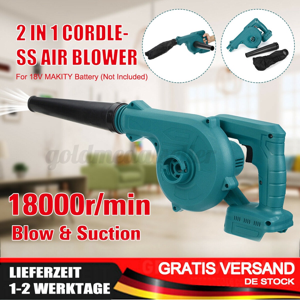 680W 2 In 1 Cordless Electric Air Blower Blowing& Suction Leaf Dust ...