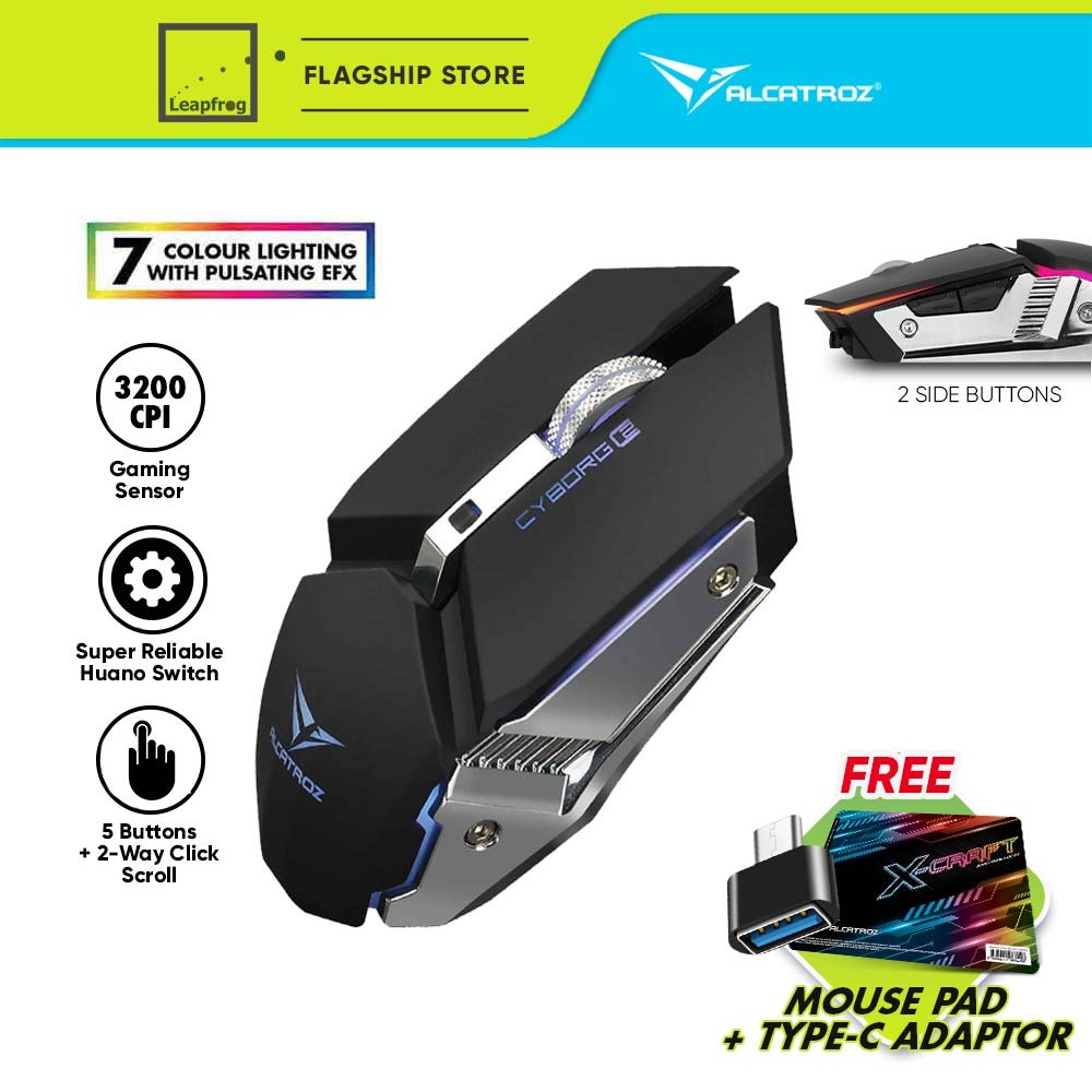 Alcatroz Cyborg C2 Wired Gaming Mouse 7 Colours Light Effects (3200 CPI ...