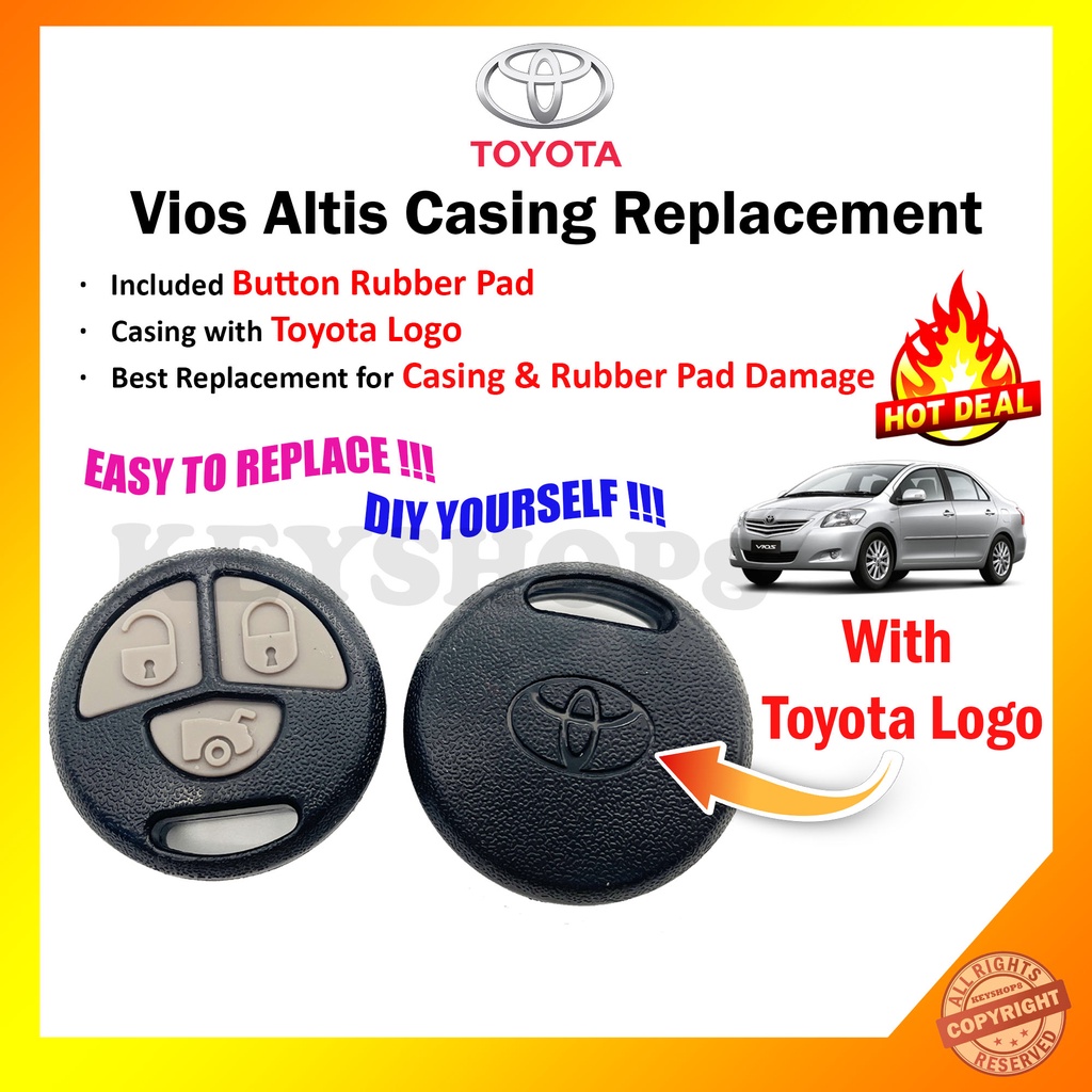 Toyota Vios 3 Button remote cover case shell casing replacement with ...