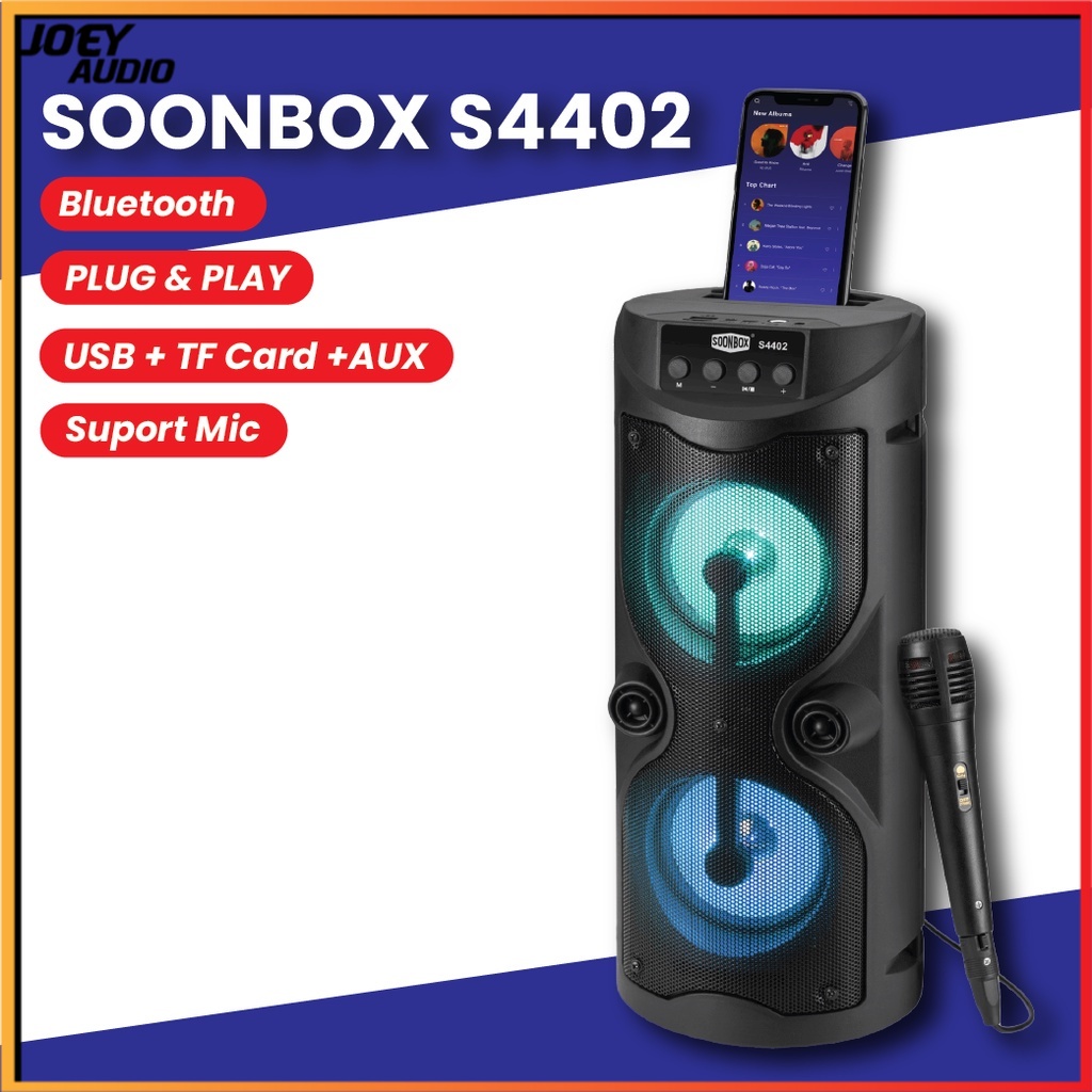 SOONBOX S4402 Portable Super Bass Bluetooth Speaker for Karaoke indoor and outdoor with USB/TF ...