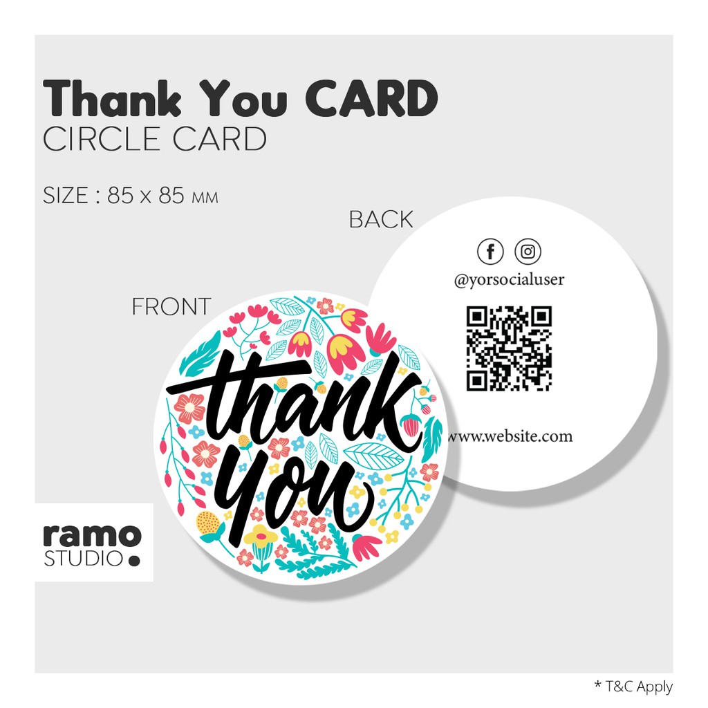 Circle Round Card 85x85 mm (Thank You Card \ Loyalty Card ...etc ) Full ...