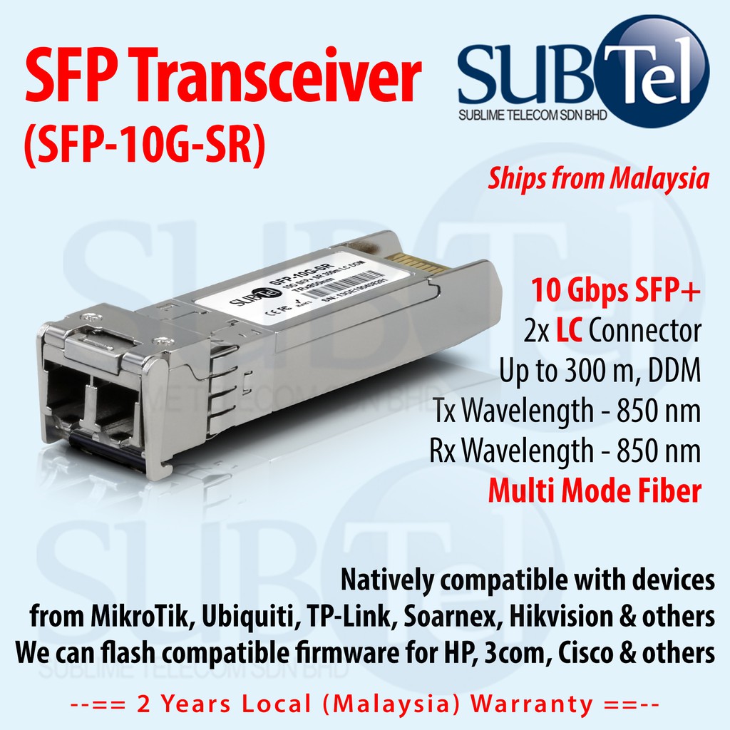SUBTel SFP-10G-SR 10G 300m SFP+ Transceiver module Multimode Fiber MMF ...