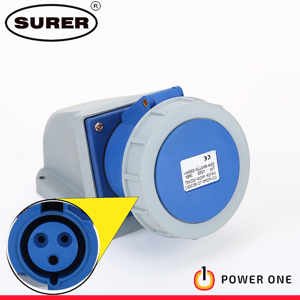 Surer 2911 Industrial Socket, Wall Mounted, 2P+E, 32A 240V, IP67 ...