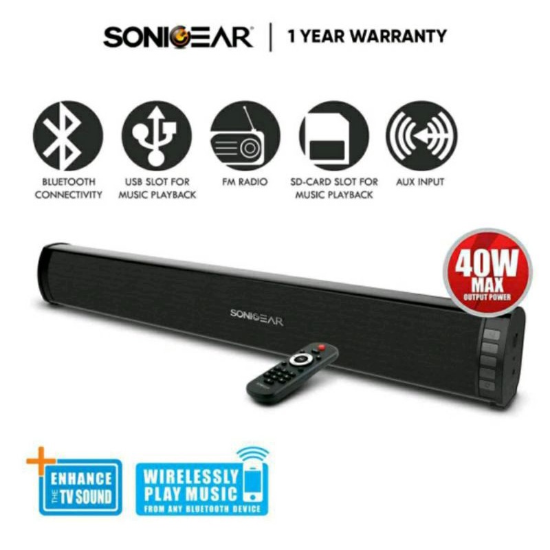 SonicGear SonicBar 3000 BTMI Bluetooth Sound Bar with TF Card/ Radio ...
