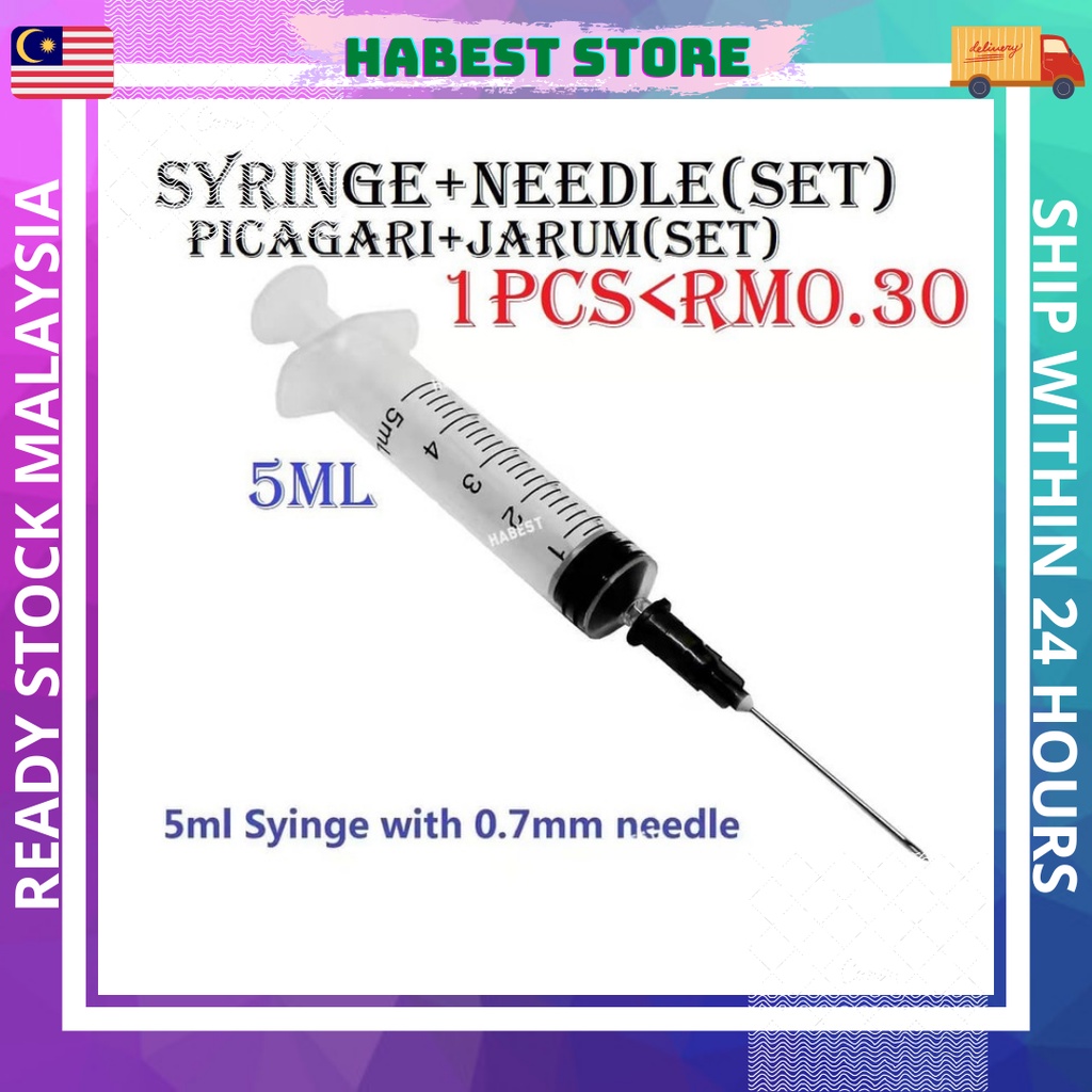 [Full Set] Disposable sterile SYRINGE /JARUM / PICAGARI *1ML/2.5ML/5ML* LUER SLIP with needle ...