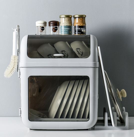 2 Layer Dish Drainer Dustproof Double Layer Partition with Box Draining ...