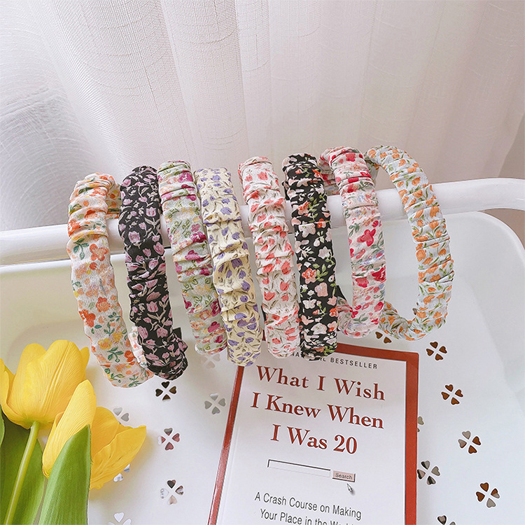 Retro Floral Folds Hair Band Girl Korean Sweet Flower Hairpin Press ...