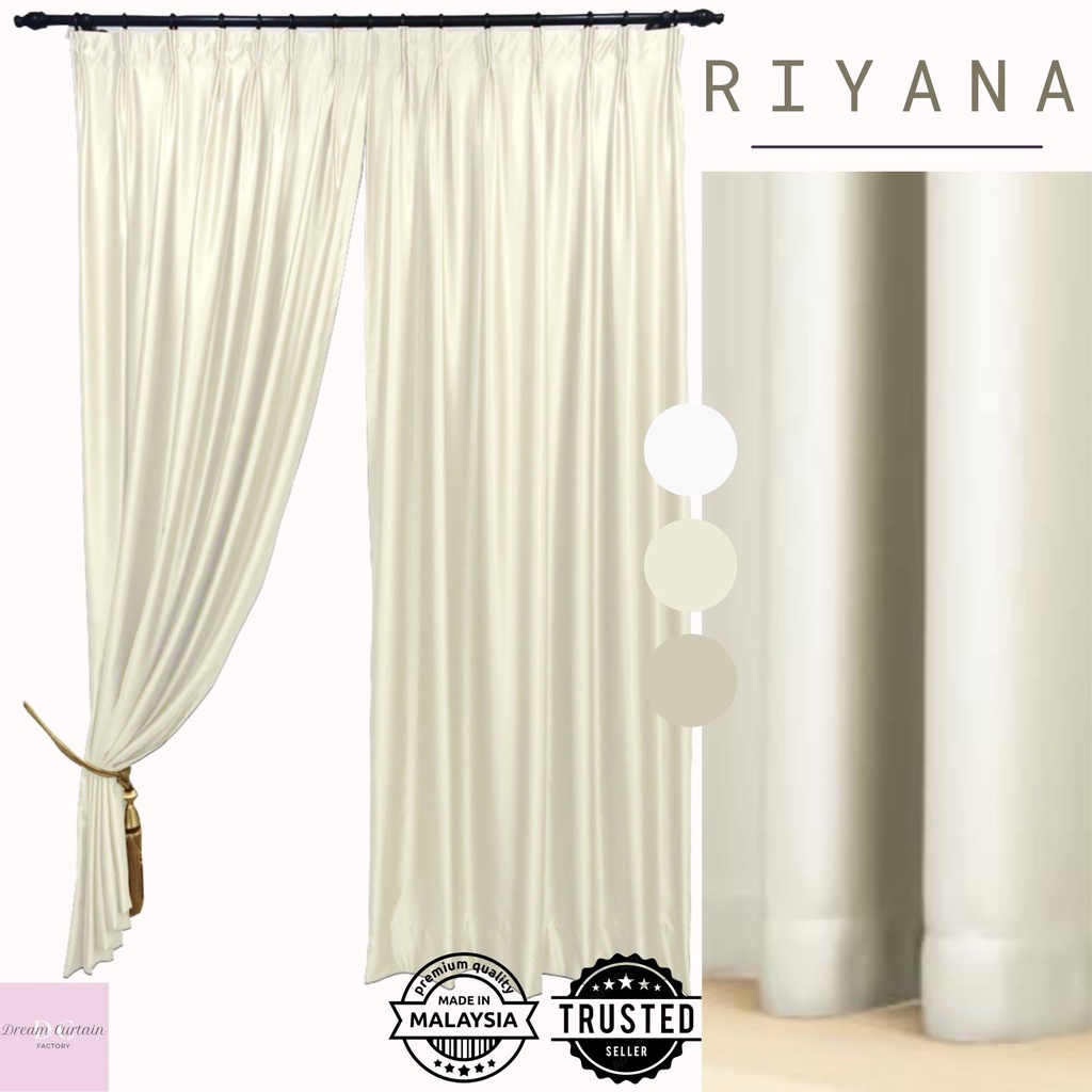 RIYANA CREAM READYSTOCK langsir semi blackout material plain sliding ...