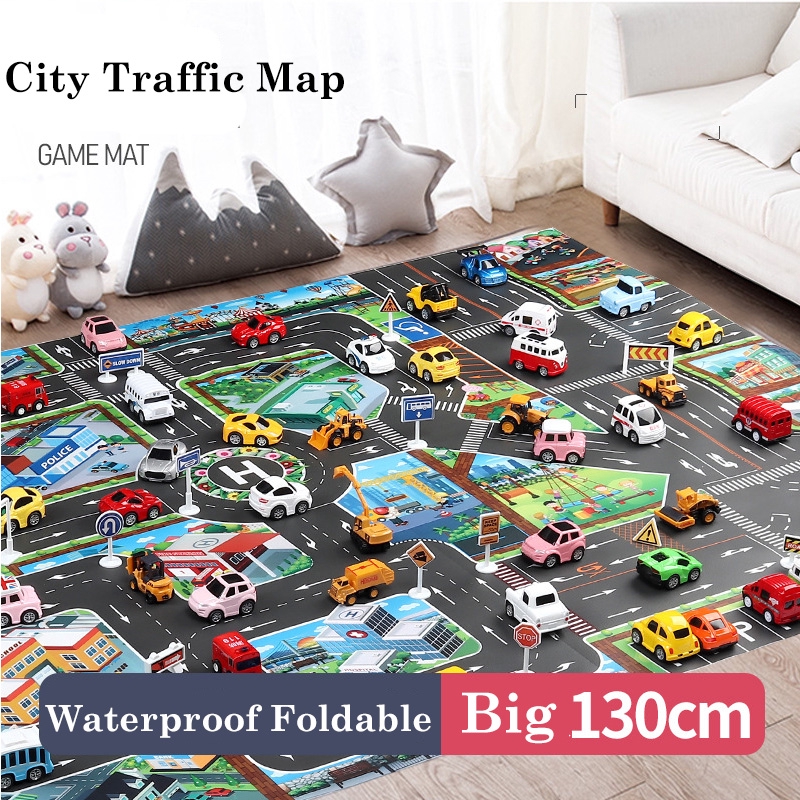 130*100CM City Traffic Map Baby Crawling mat and Cars PARKING LOT Road ...