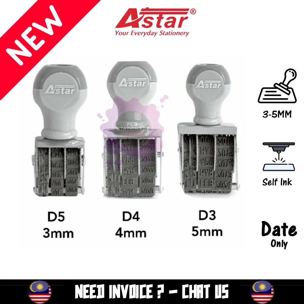 Astar Date Stamp/Chop Tarikh D-3/D-4/D-5 5MM/4MM/3MM - (1'Pc) | Shopee ...