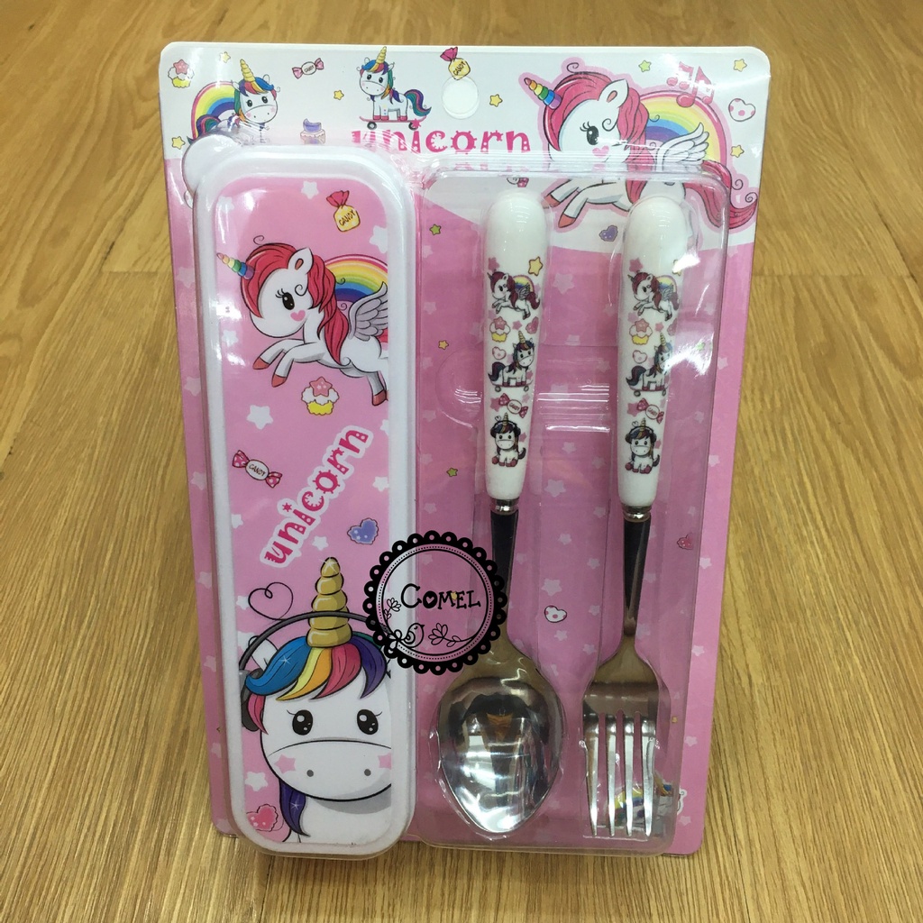 Comel Princess Elsa Anna Unicorn Car Spiderman Doremon Cutlery Set Fork ...